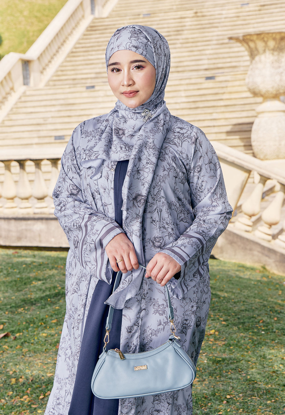 DANA PRINTED ABAYA - STEEL GRAY