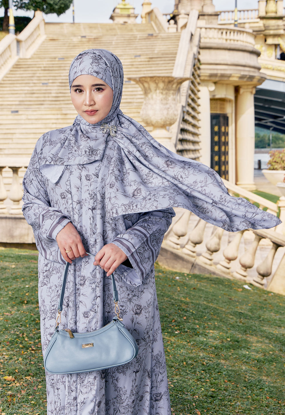 DANA PRINTED ABAYA - STEEL GRAY