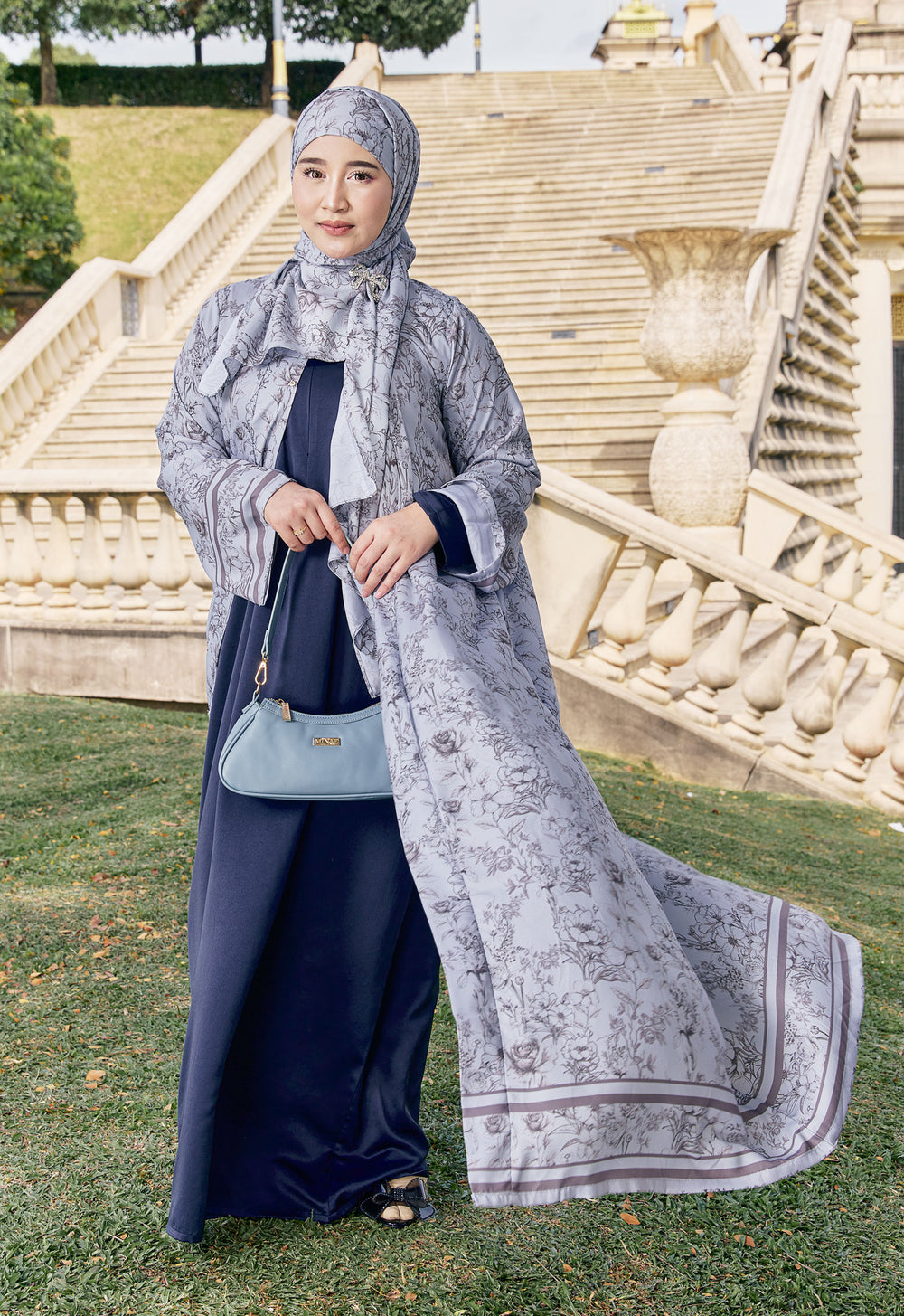 DANA PRINTED ABAYA - STEEL GRAY